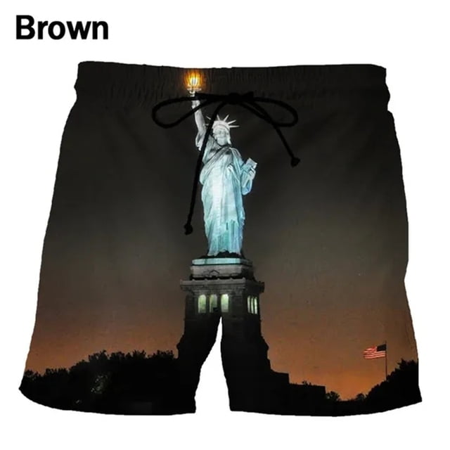 Statue Of Liberty Painting Graphic Short Pants Men Summer Gym Swim ...