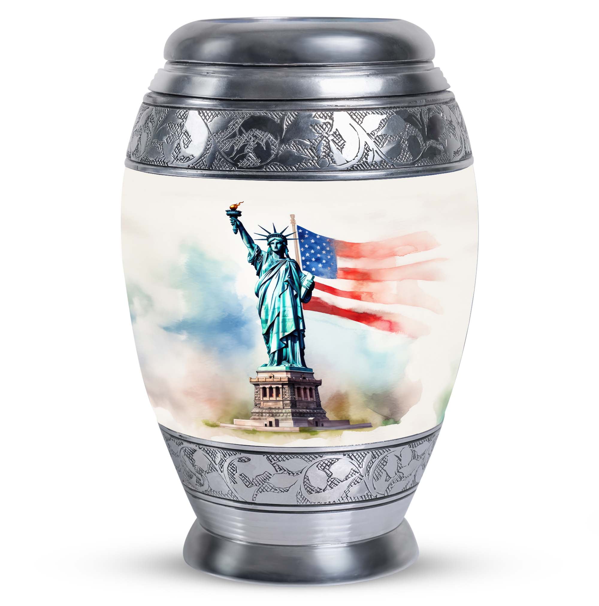 Statue Of Liberty Watercolor Flag Small Urn For Ashes - Memorial Urns ...