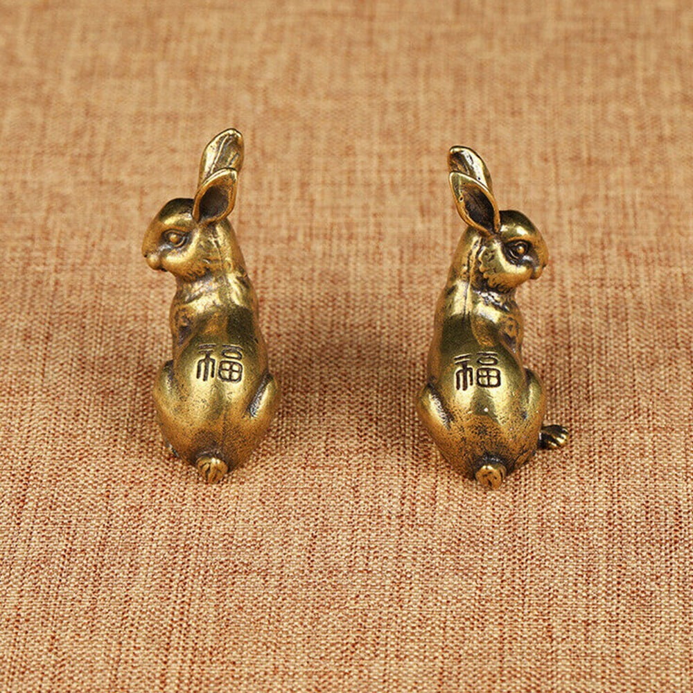 Statue Ornament 1 Pair Brass Rabbit Figurine Small Rabbit House Animal ...