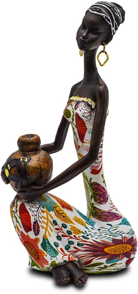 Statue Sculpture Colorful Dress Sitting Down Holding Vase Lady Statues ...