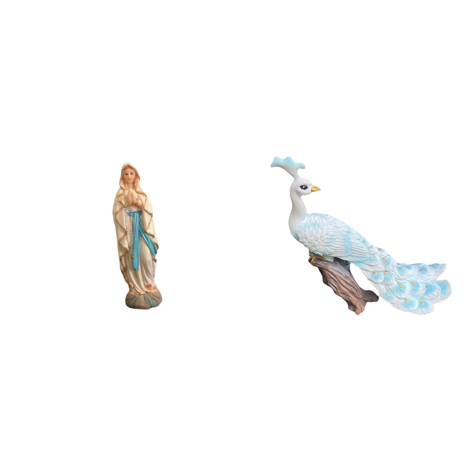 Statue Virgin Mary Figurine Peacock Sculpture Resin Material for Office ...