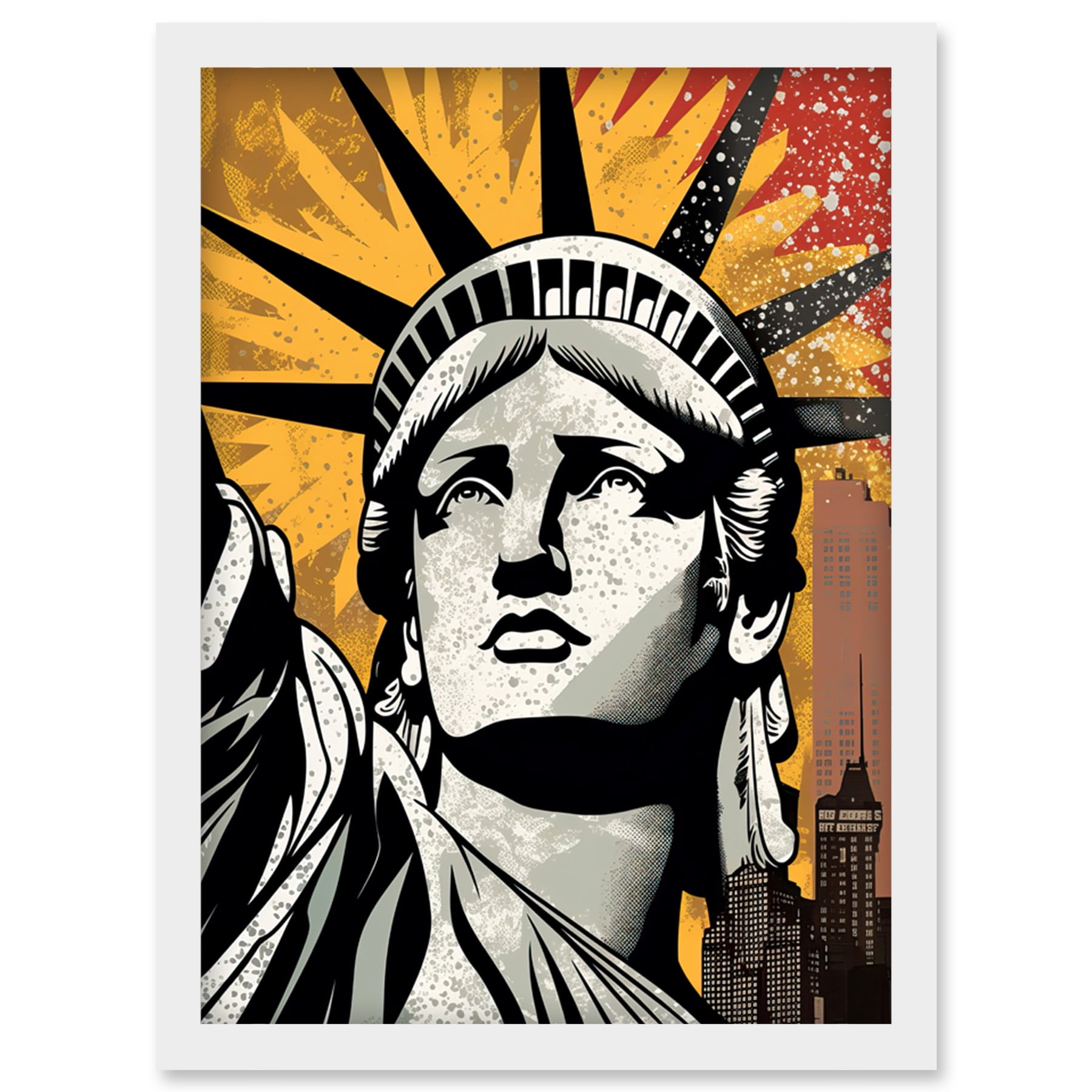 Statue of Liberty Comic Book Style Black Red Yellow New York City ...