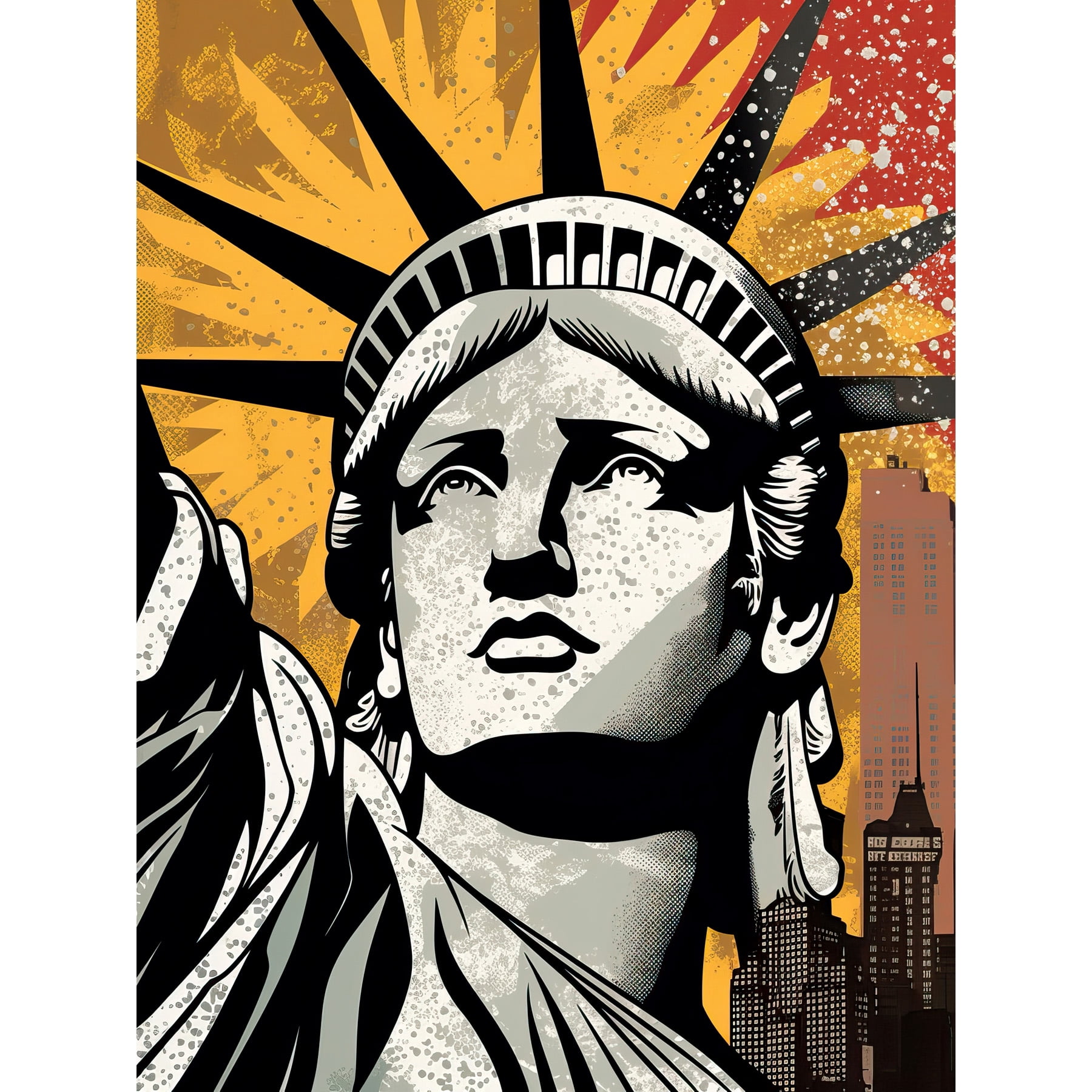 Statue of Liberty Comic Book Style Black Red Yellow New York City ...