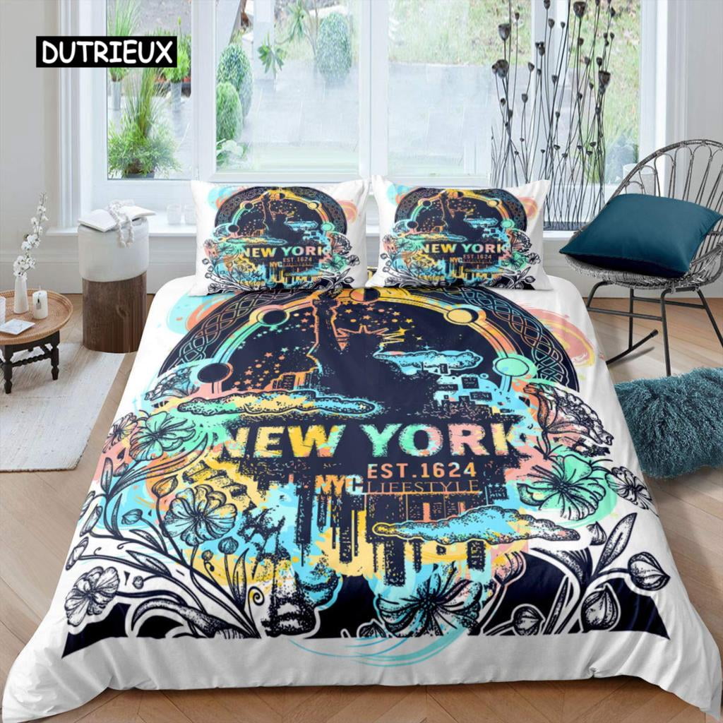 Statue of Liberty Duvet Cover Hip Hop Full Size Peace Sign Love Heart ...