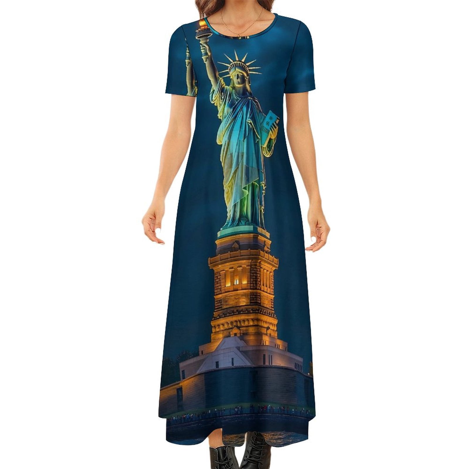 Statue of Liberty-US at Night Women's Maxi Dress Summer Casual Short ...