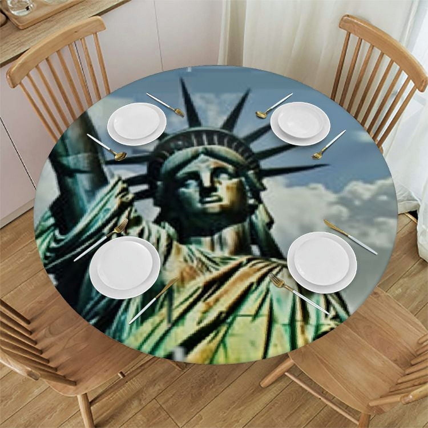 Statue of Liberty in Pattern Round decorative tableclotn can be washed ...