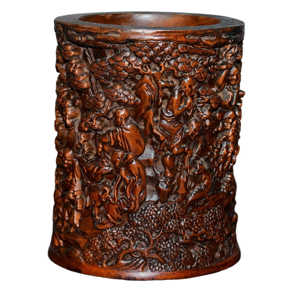 Statues Figures Wooden Hand Carved Pen Holder Arhats Desk Organizer ...