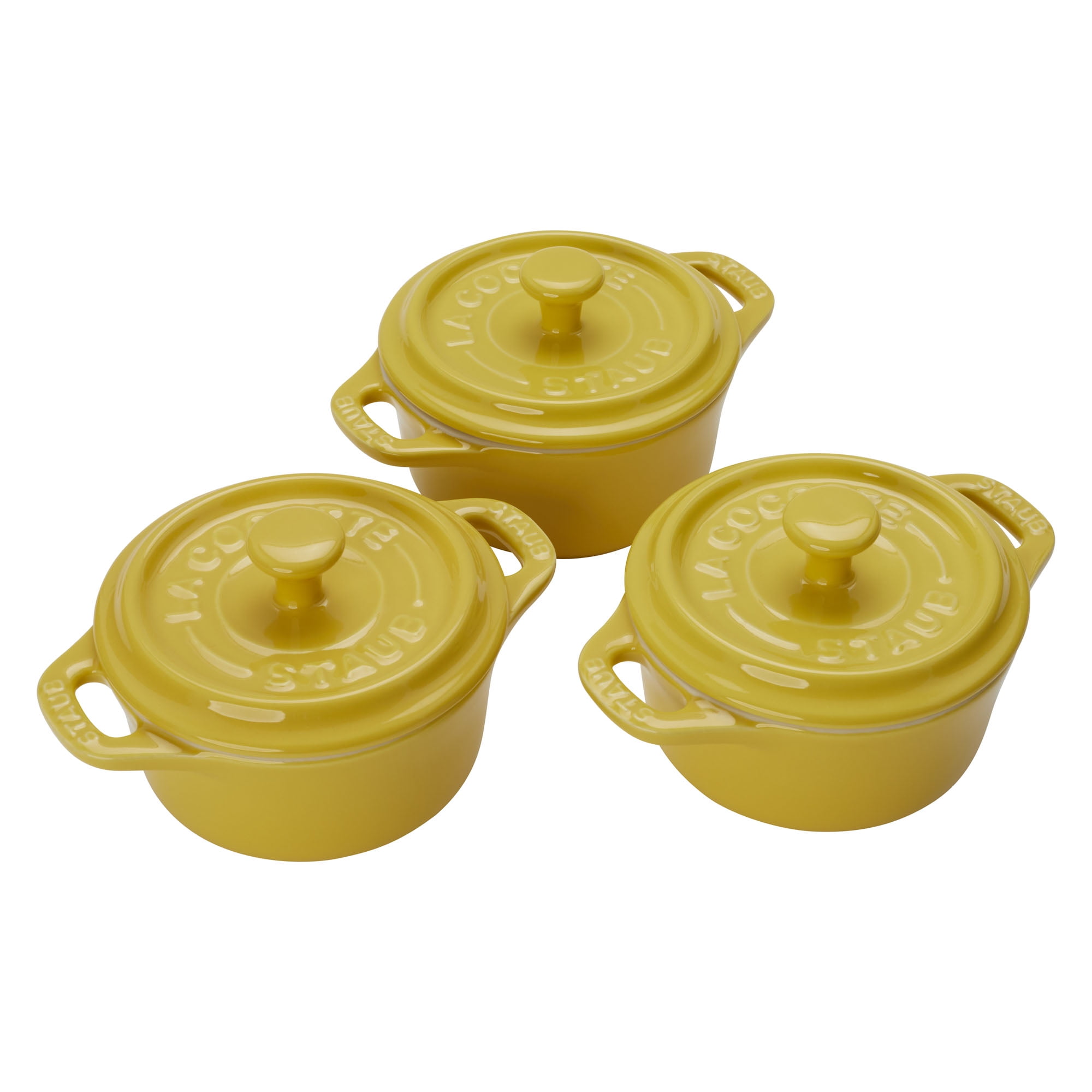 Staub Ceramic 3-pc Mini Round Cocotte Set - Citron - Walmart.com