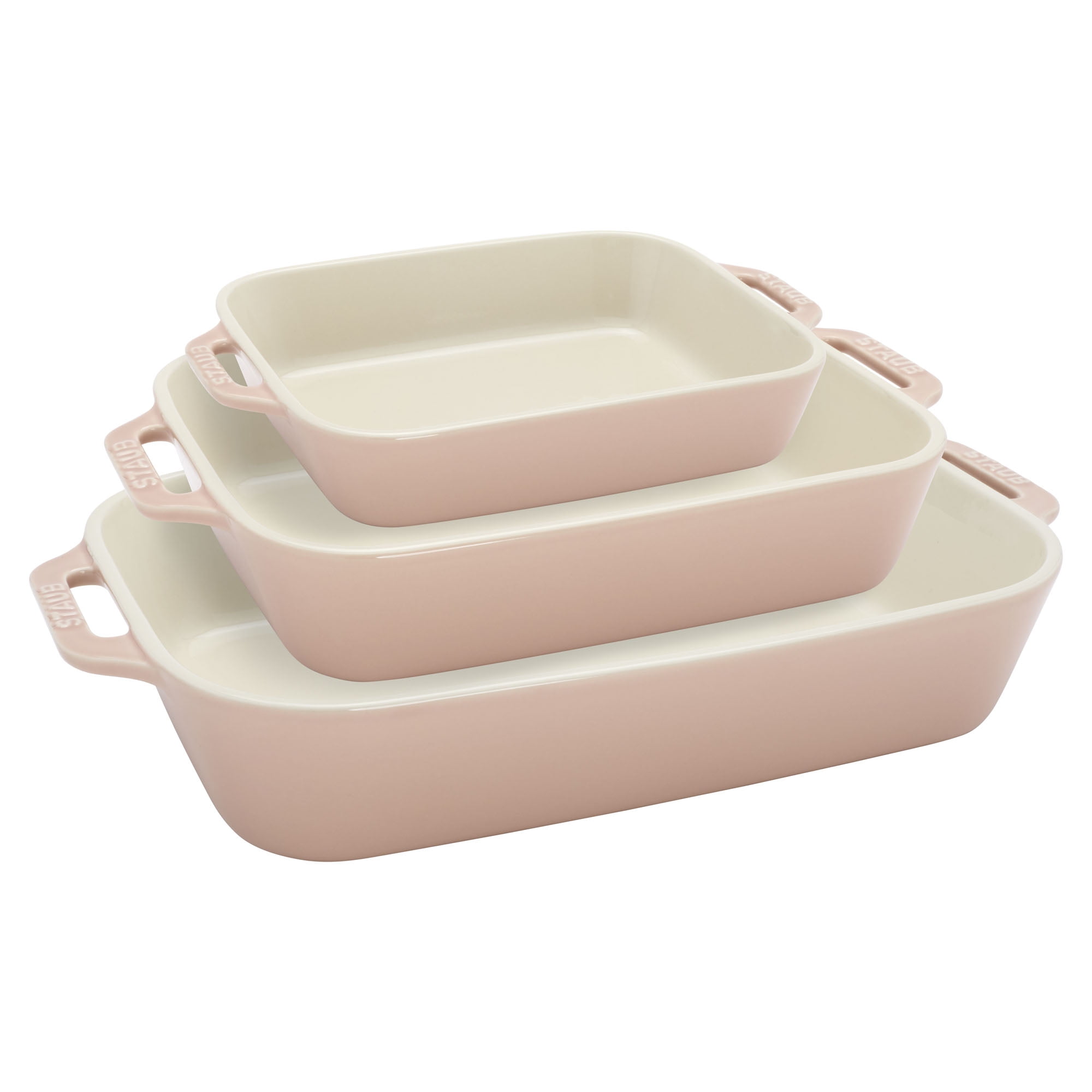 Staub Ceramic 3-pc Rectangular Baking Dish Set - Macaron Pastel Pink ...