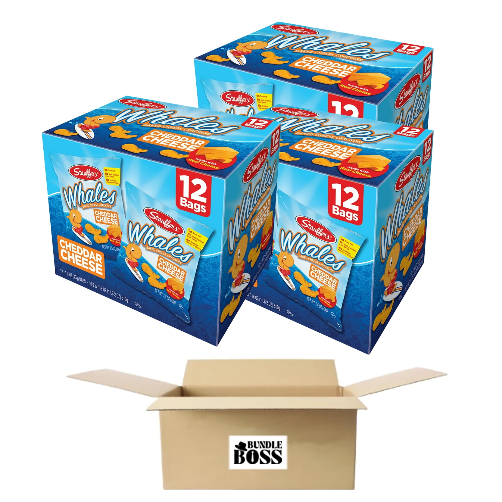 Stauffer's Whales Cheddar Cheese Crackers, 1.5 oz Bags, 12 Count ...