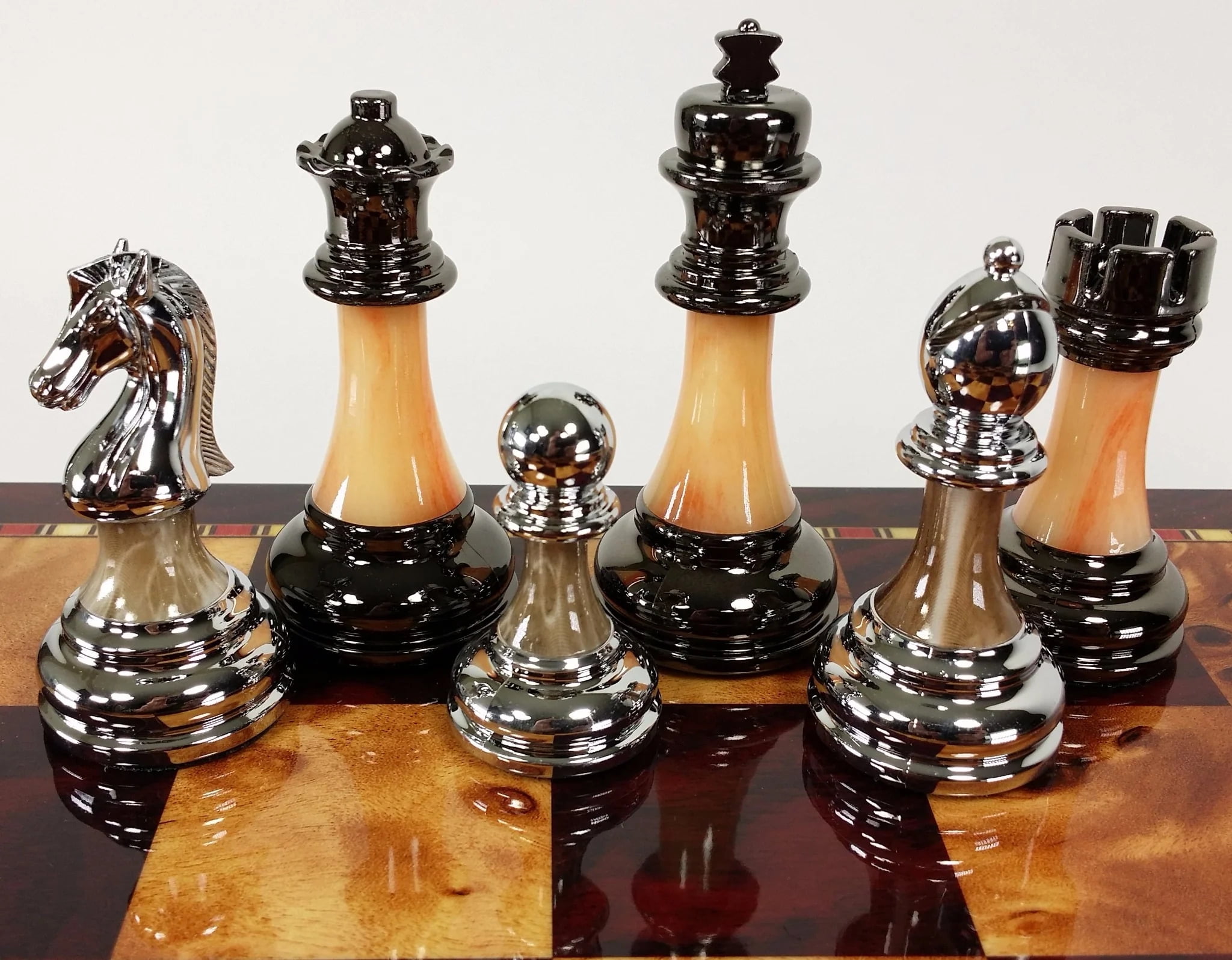 Staunton Chrome Black Chrome Chess Men Set Weighted Pro Plastic - NO ...