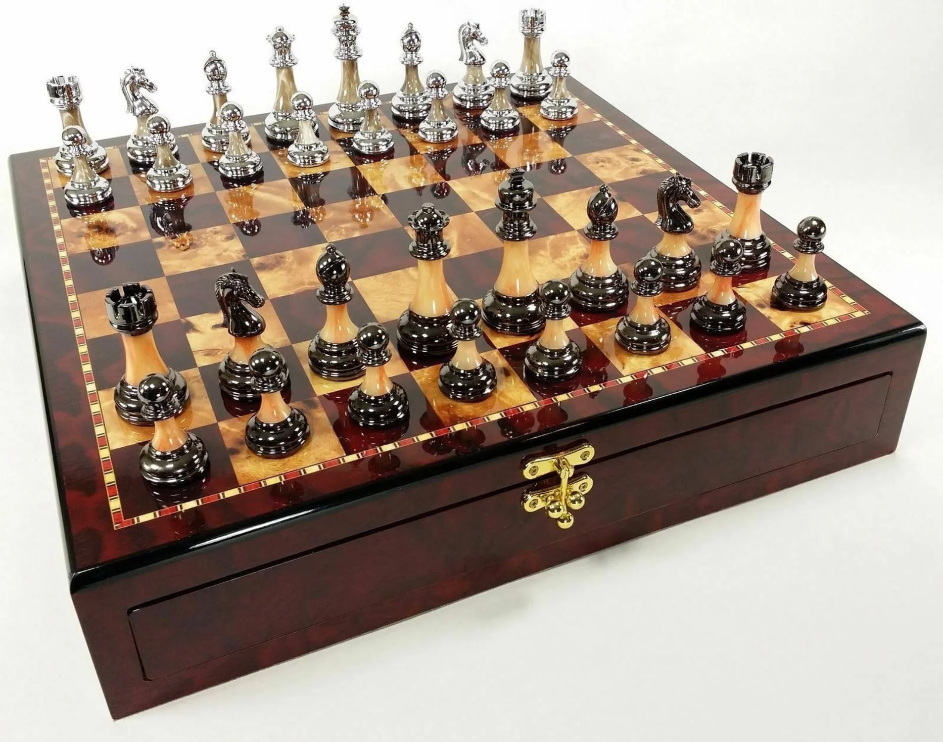 Staunton Pro Chess Set with Chrome & Black Plastic Men, 17" Cherry ...
