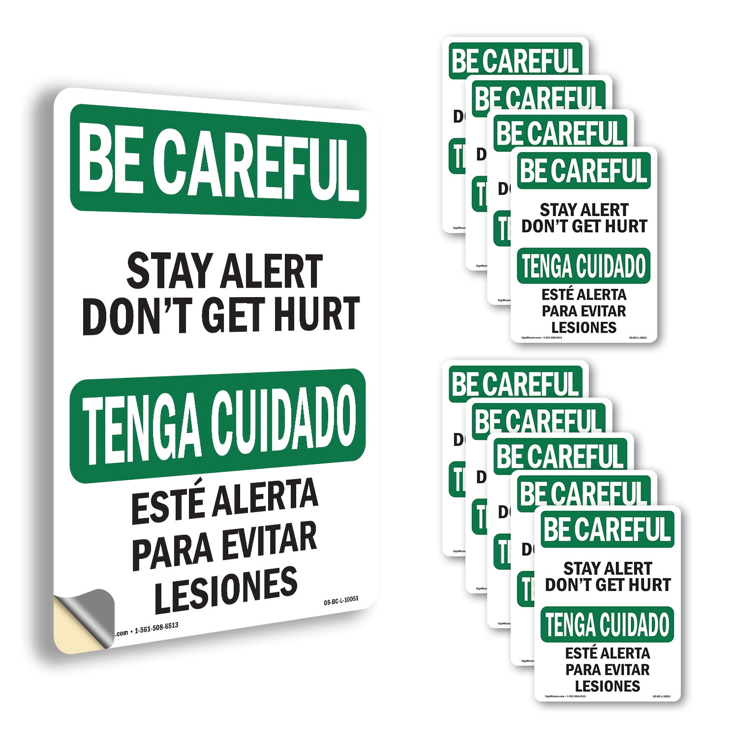 Stay Alert Don't Get Hurt Bilingual OSHA Be Careful Vinyl Decal Label ...
