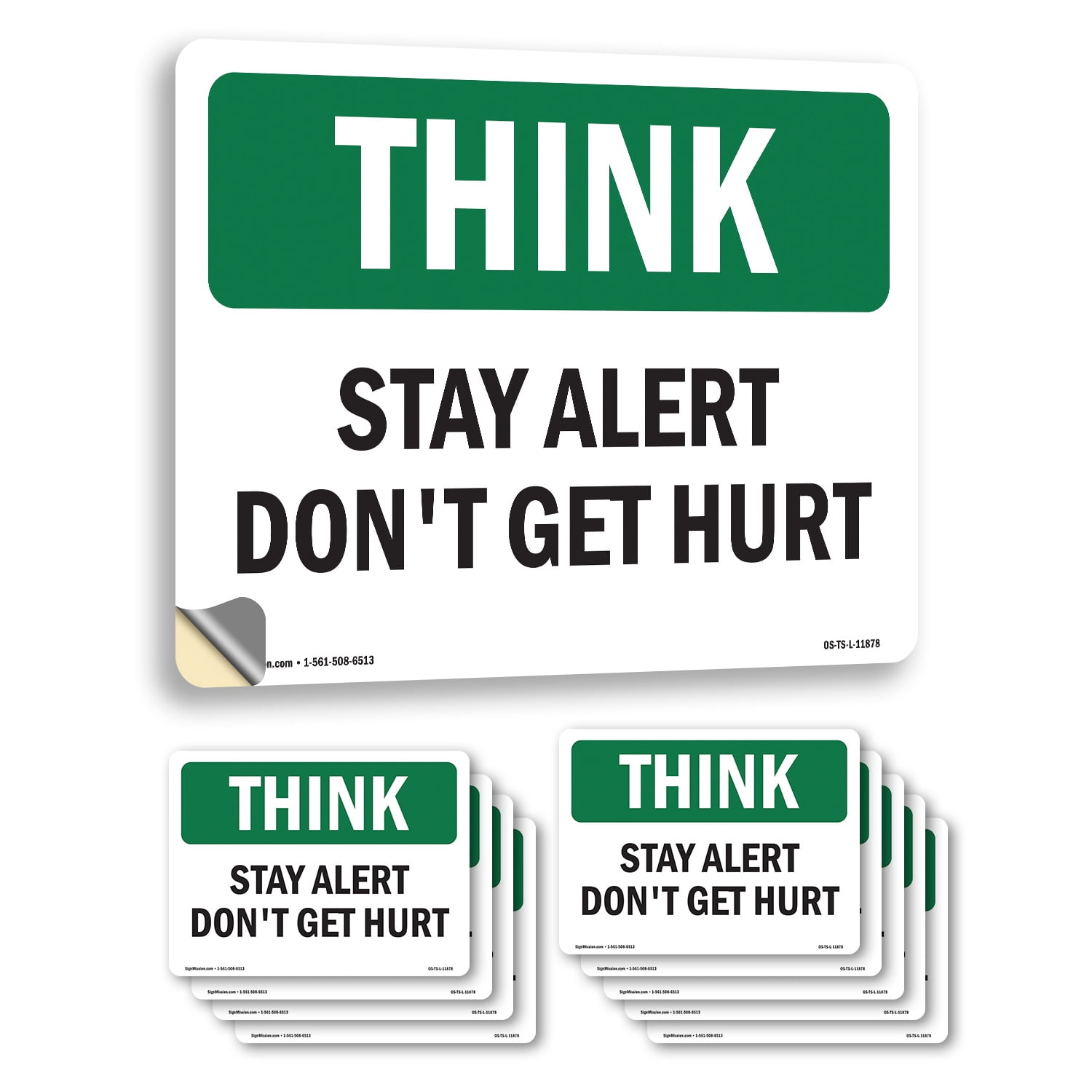 Stay Alert Don't Get Hurt OSHA Think Vinyl Decal Label 24 Inch x 18 ...