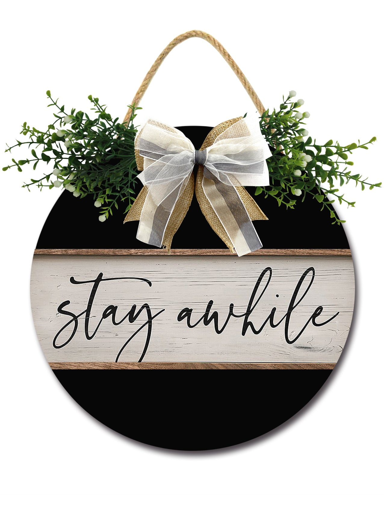 Stay Awhile Door Sign Home Decor Round Wood Wreaths Wall Hanging Sign ...