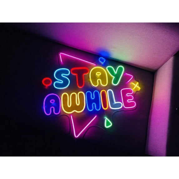 Stay Awhile Neon Sign, Game Room Wall Art Decor - Walmart.com
