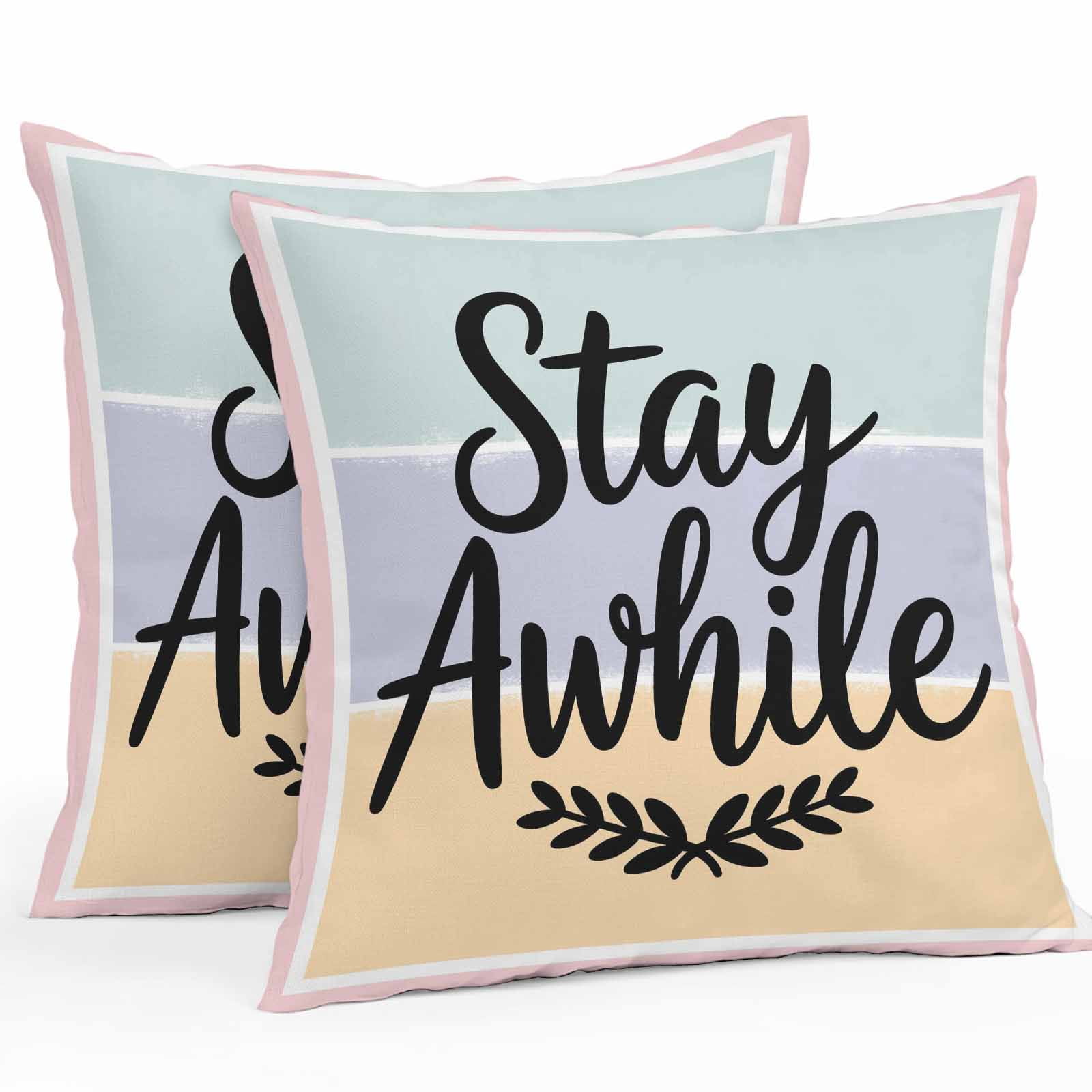 Stay Awhile Outdoor Pillow Covers Set of 2 Stripe Color Block ...