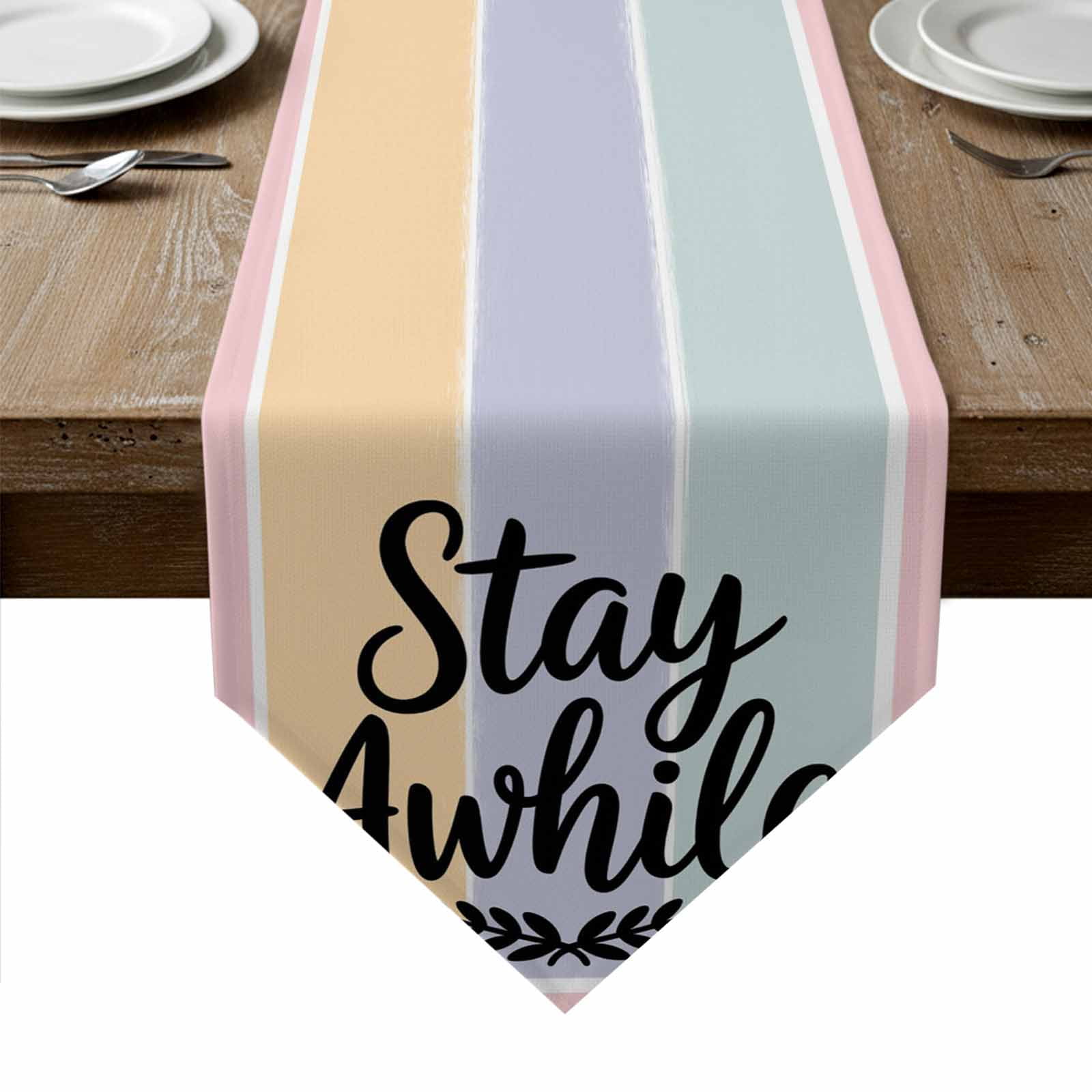 Stay Awhile Table Runner Linen Burlap Table Runner 72 Inches Long Wheat ...