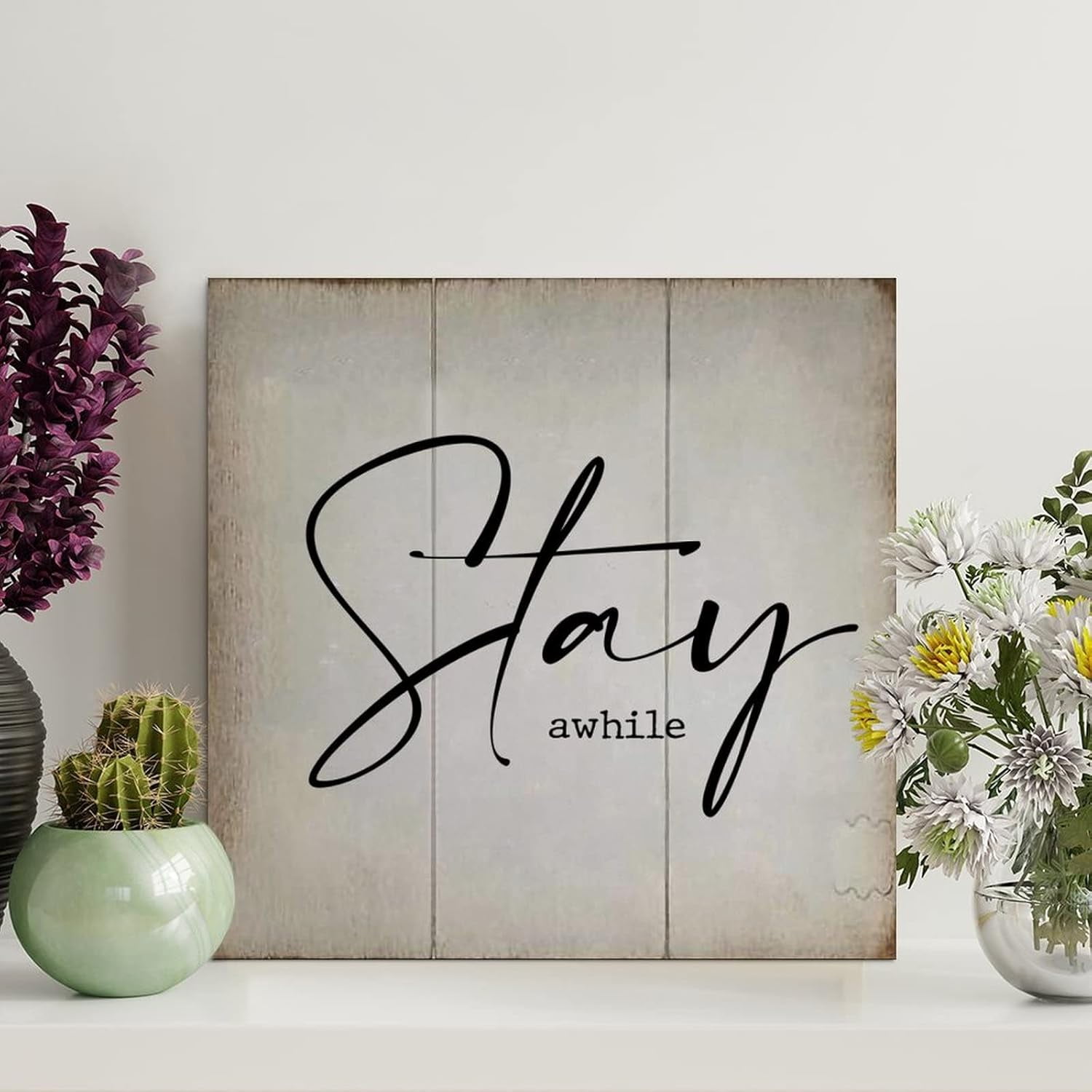 Stay Awhile Wood Signs Rustic Wood Plaque Home Motivational Wall Art ...
