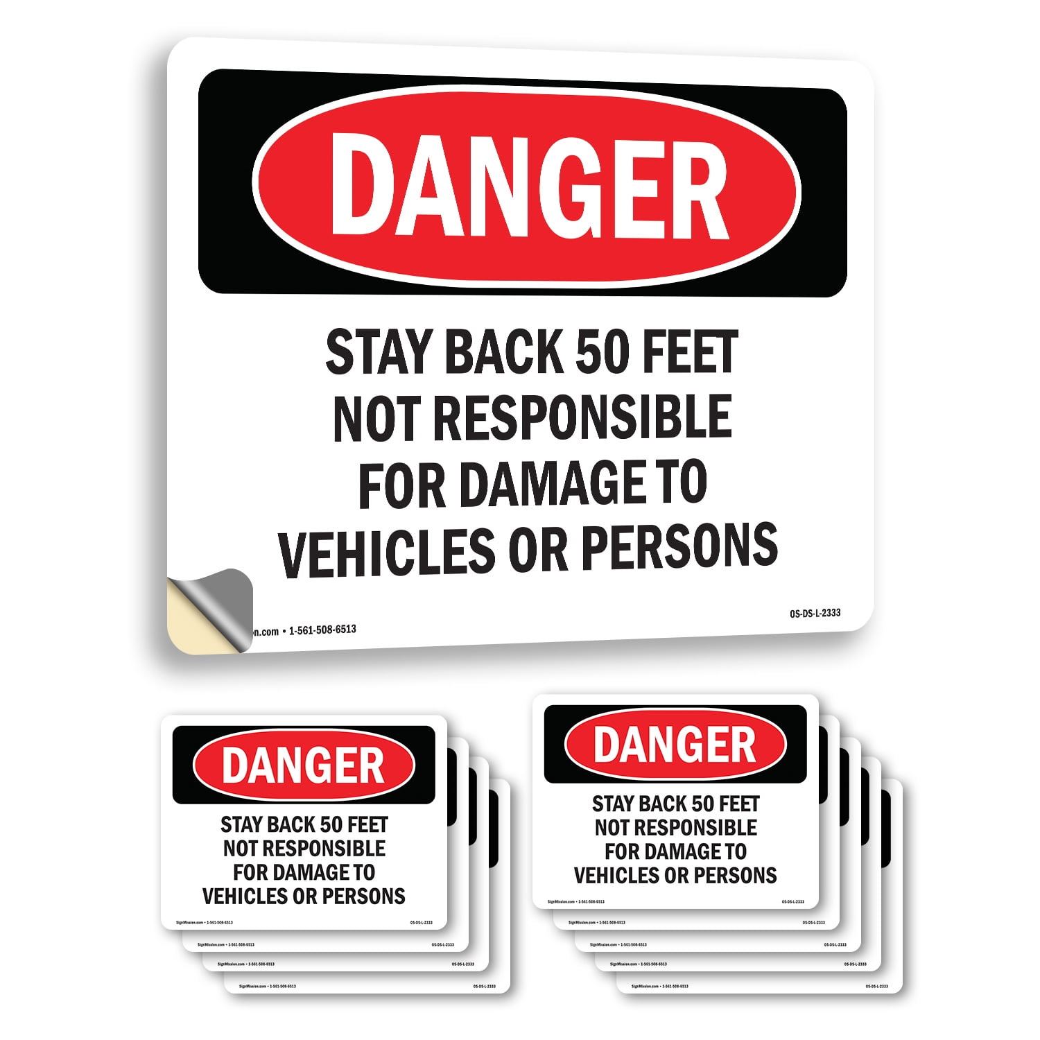 Stay Back 50 Feet Not Responsible For Damage OSHA Danger Vinyl Decal ...