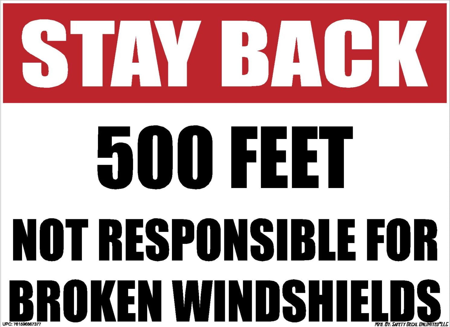 Stay Back 500FT Sticker Not Responsible Broken Windshield Sticker ...