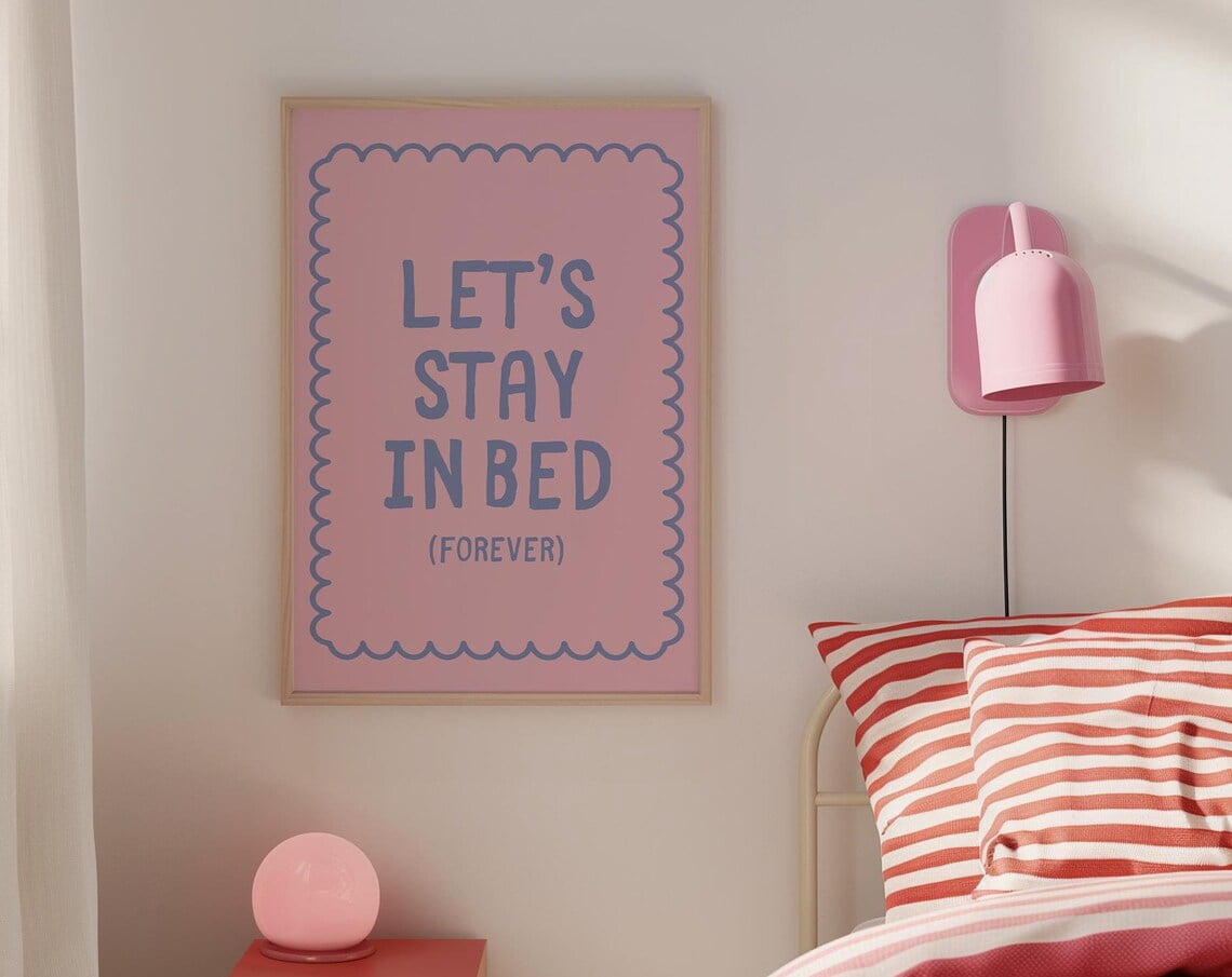 Let'S Stay In Bed Print, Retro Bedroom Posters, Trendy Wall Art, Girly ...