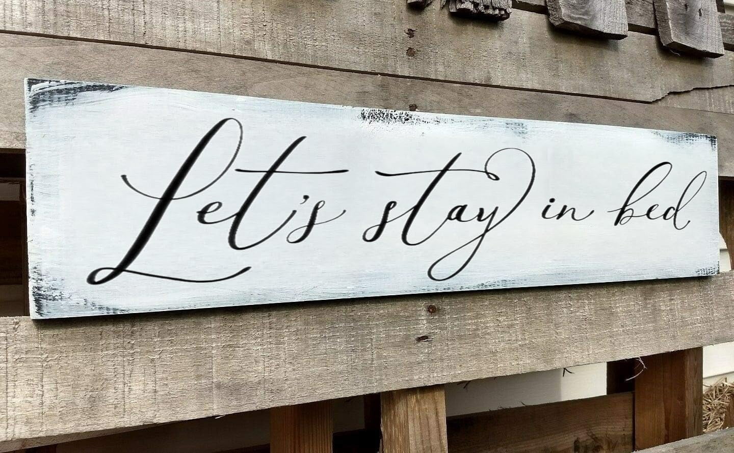 Let's Stay in Bed Sign Rustic Bedroom Wooden Signs Wall Decor Above Bed ...