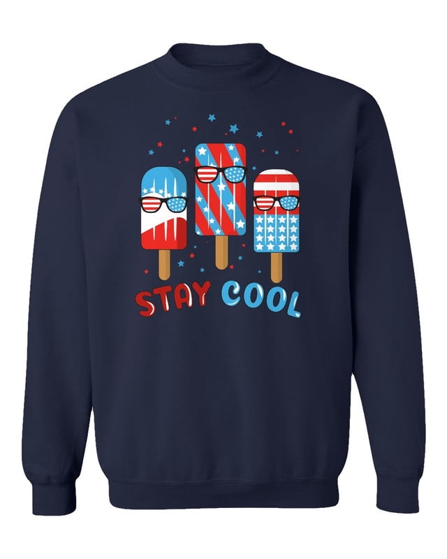 Stay Cool American Flag Ice Cream 4th Of July Party Unisex Crewneck ...