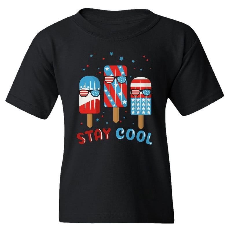 Stay Cool American Flag Ice Cream 4th Of July Party Youth Unisex T ...