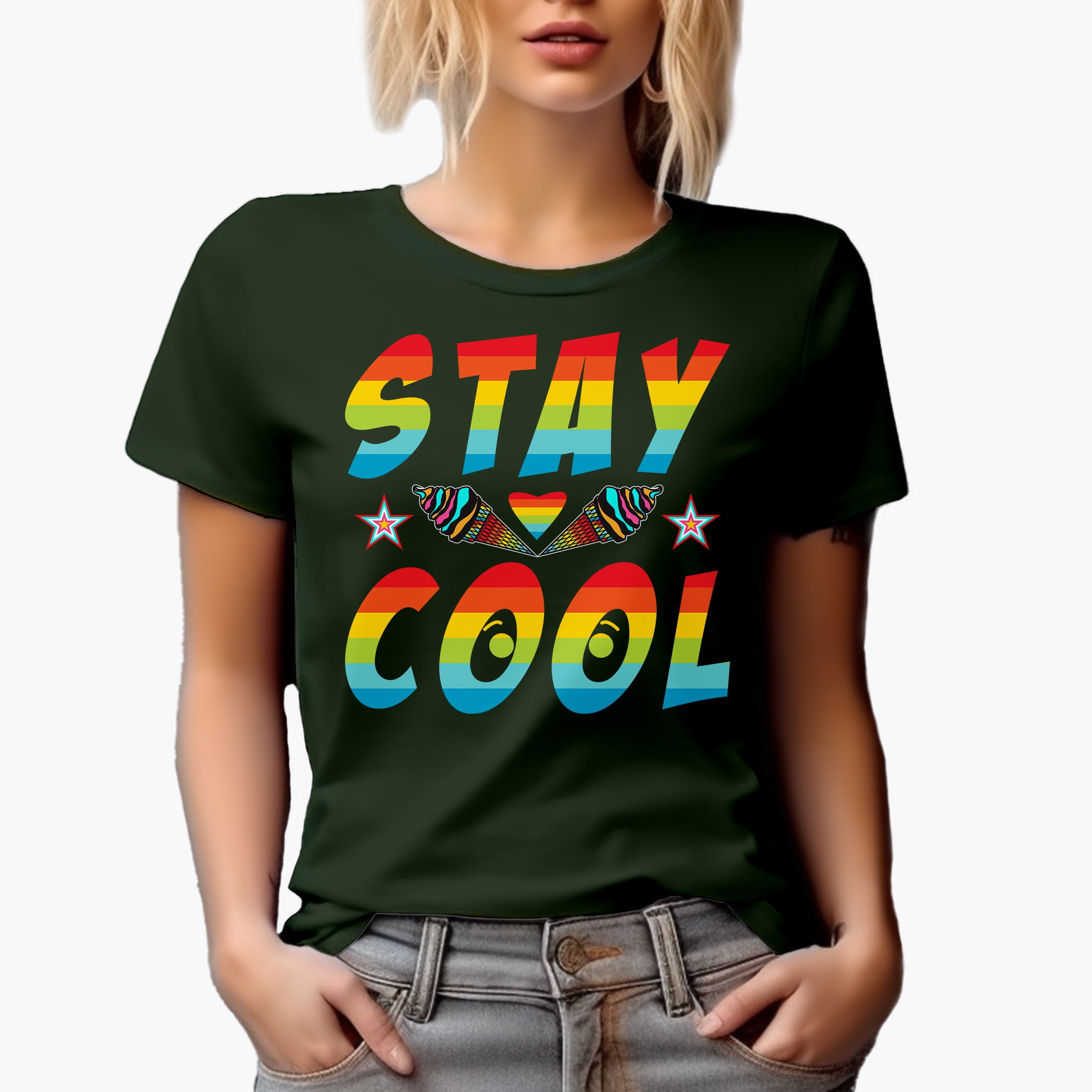 Stay Cool, Rainbow Typography with Ice Cream Art, Summer, Military ...