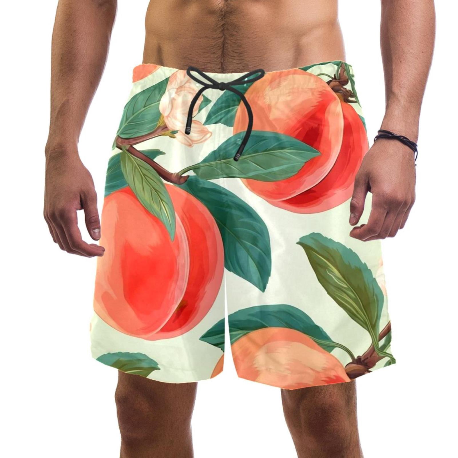 Stay Cool in Style: Men's Peaches and Flowers Beach Shorts Swim Trunks ...