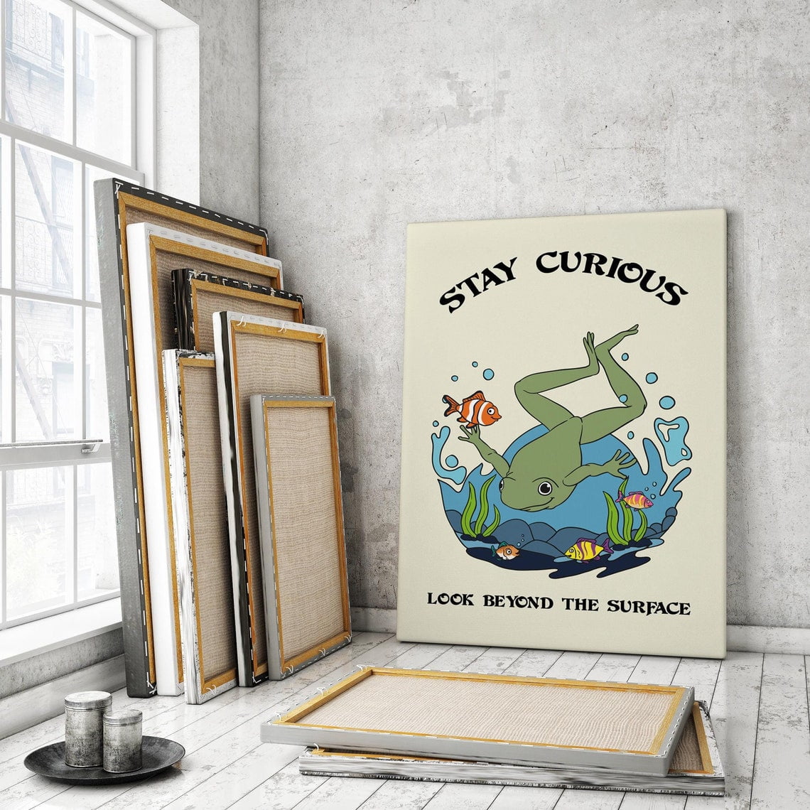 Stay Curious Inspirational Poster, Frog Print Home Office, Mental ...