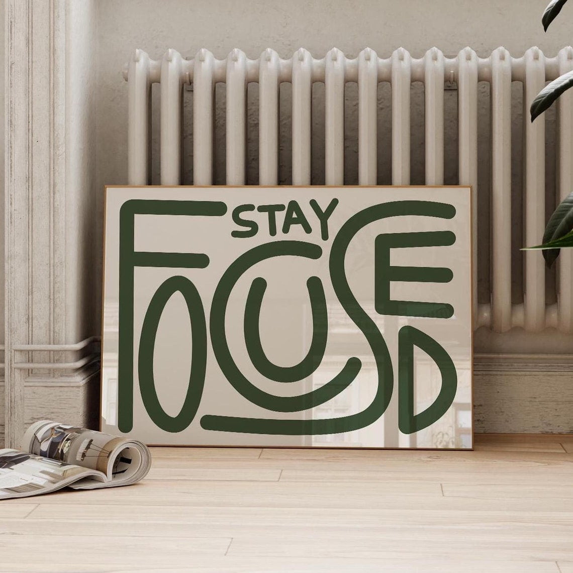 Stay Focused Green Horizontal Wall Art, Retro Apartment Aesthetic Print ...
