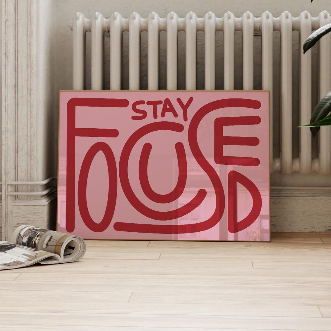 Stay Focused Quote Print Therapy Office Decor, Horizontal Girly Pink ...