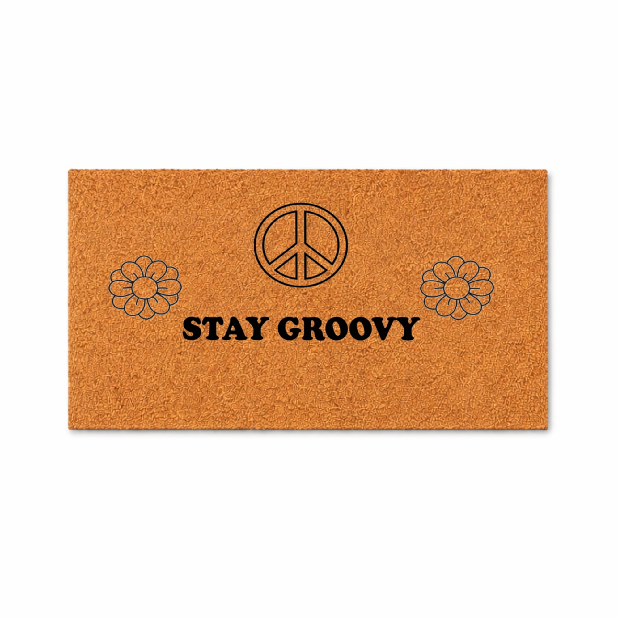 Stay Groovy, Peace Sign And Flower Design Doormat - Brown Coir PVC ...