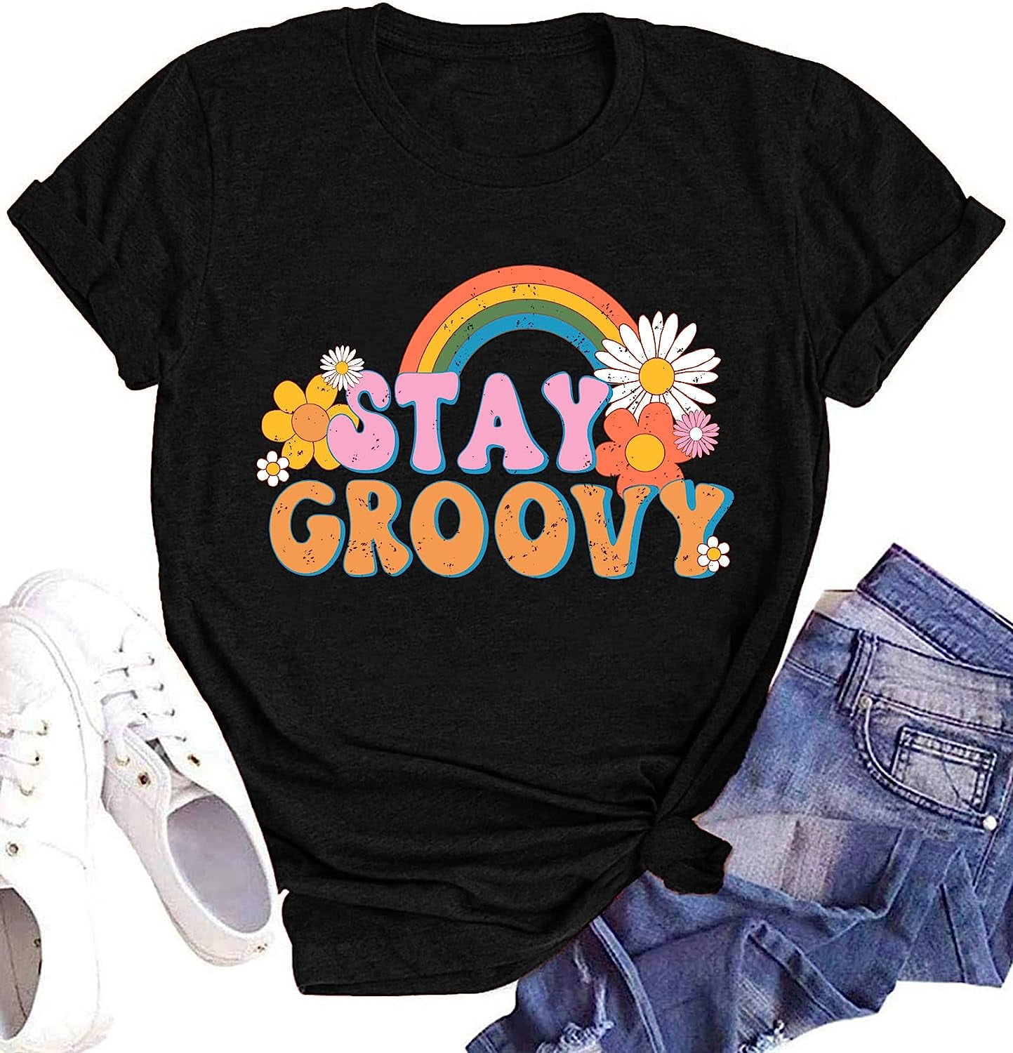 Stay Groovy Shirt for Womens Floral Graphic Retro Shirts Hippie 70s Tee ...
