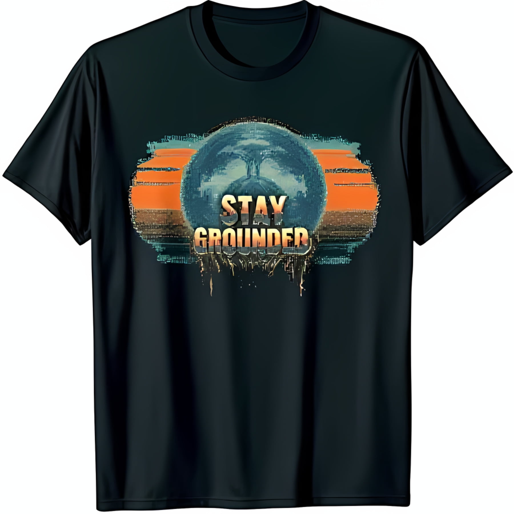 Stay Grounded Black T-Shirt with Sunset Tree Graphic Unique Pixelated ...