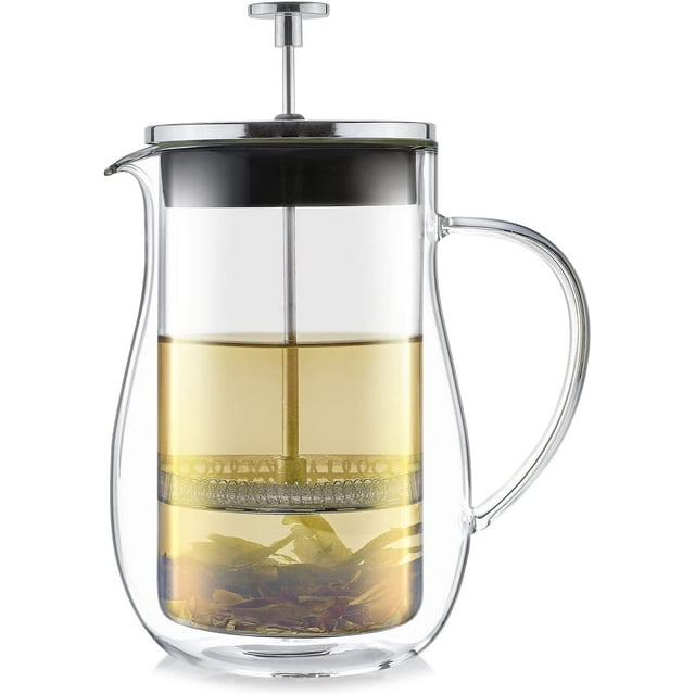 Stay-Hot Glass French Press – Insulated 27-Ounce (800 mL) Loose Tea ...