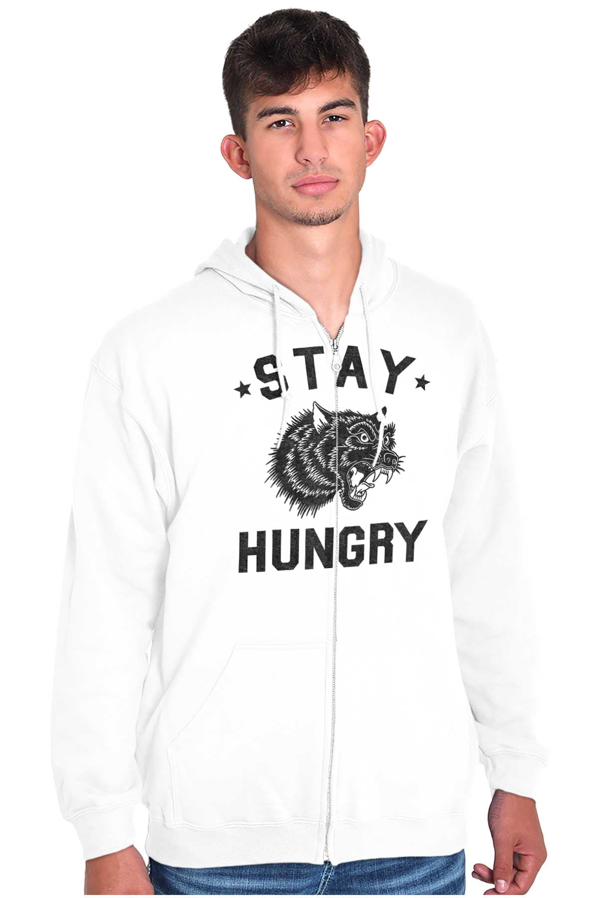 Stay Hungry Foodie Tiger Wolf Workout Zip Up Hoodie Men's Women's ...