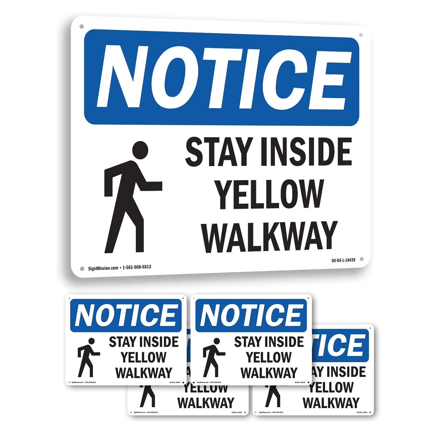 Stay Inside Yellow Walkway OSHA Notice Rigid Plastic Sign 24 Inch x 18 ...