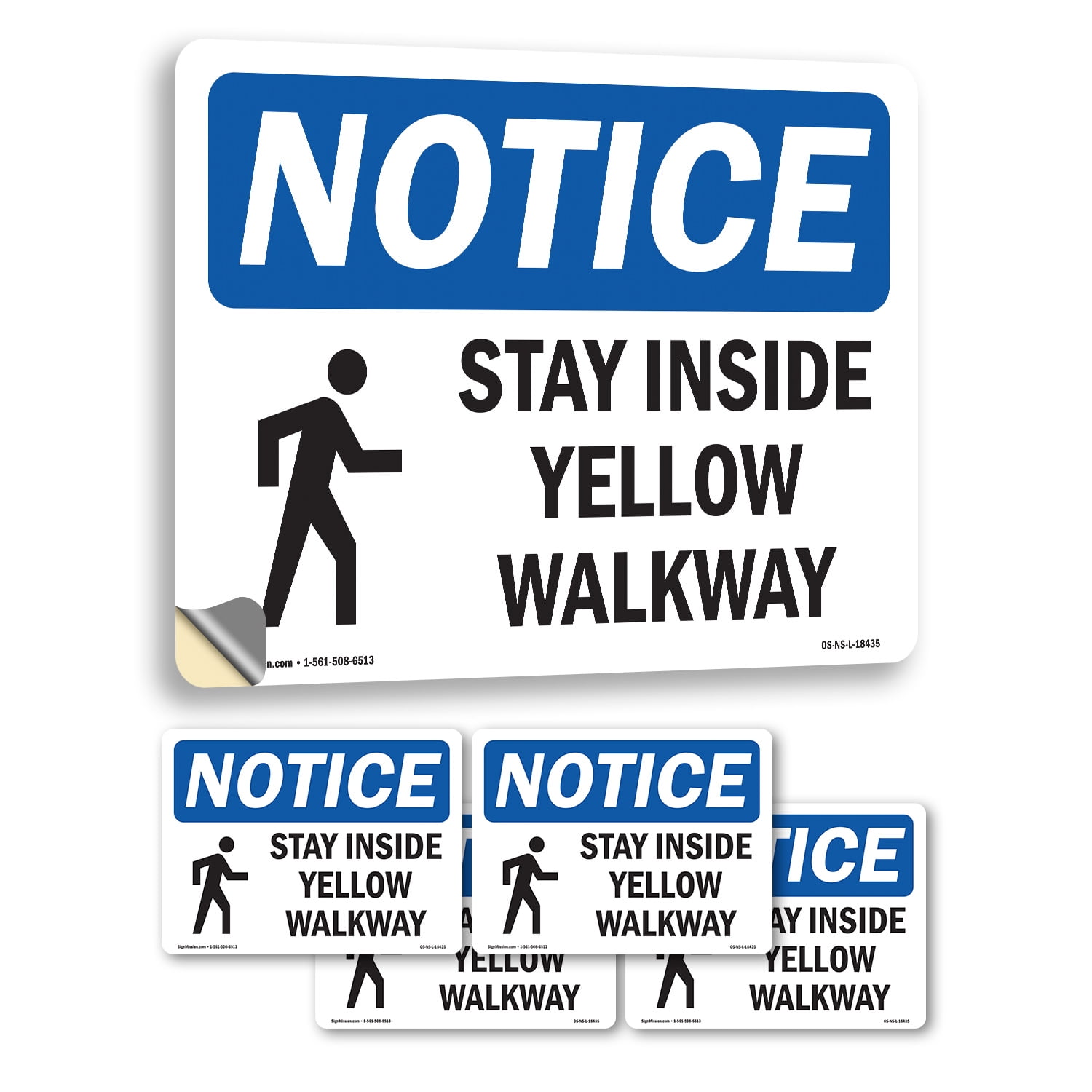 Stay Inside Yellow Walkway With Symbol OSHA Notice Vinyl Decal Label 24 ...