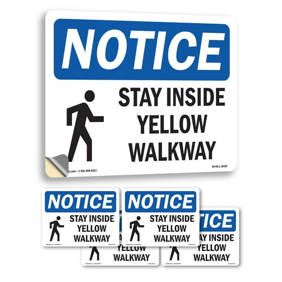 Stay Inside Yellow Walkway With Symbol OSHA Notice Vinyl Decal Label 24 ...
