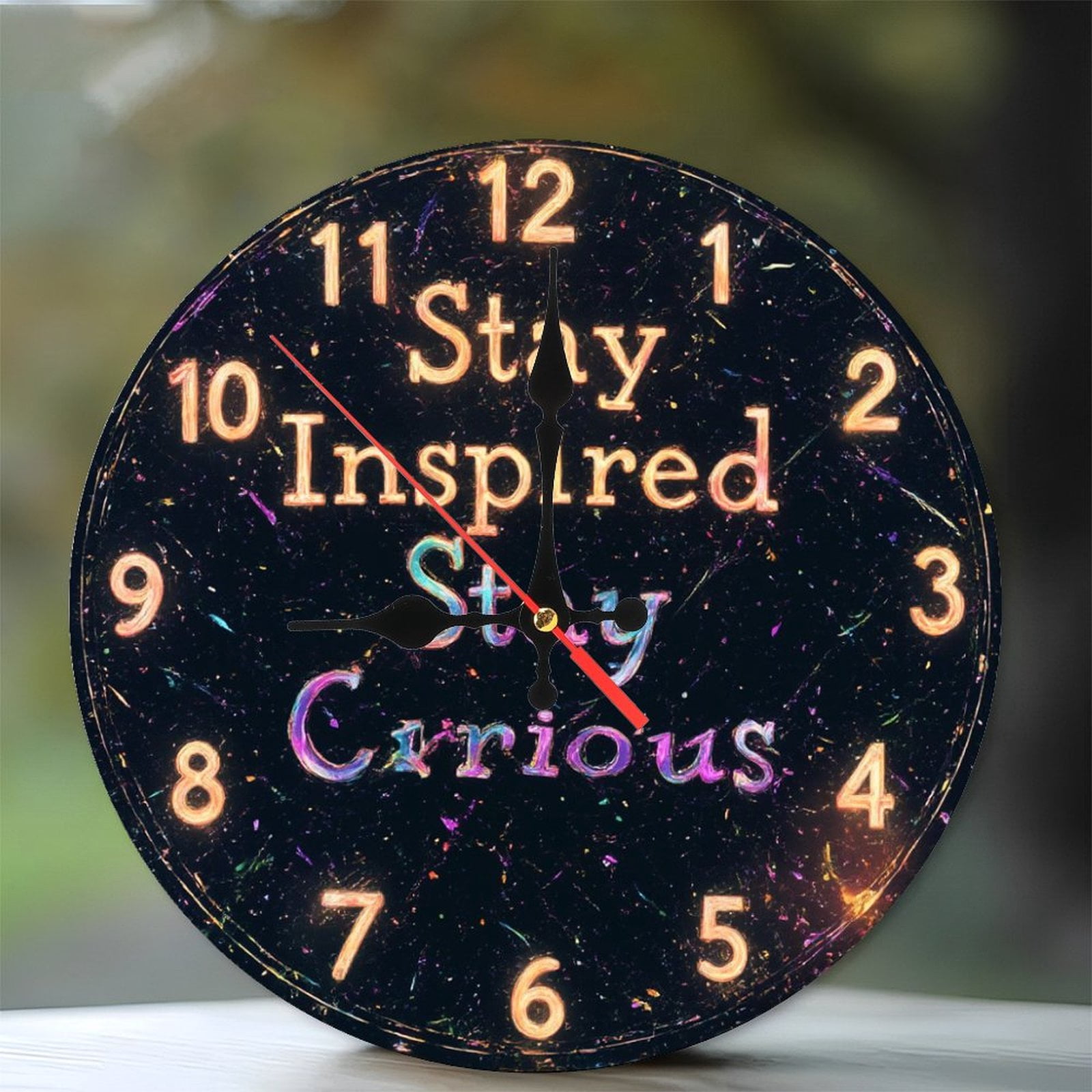 Stay Inspired Stay Curious Wall Clock Home Decor 10-Inch Silent Wooden ...