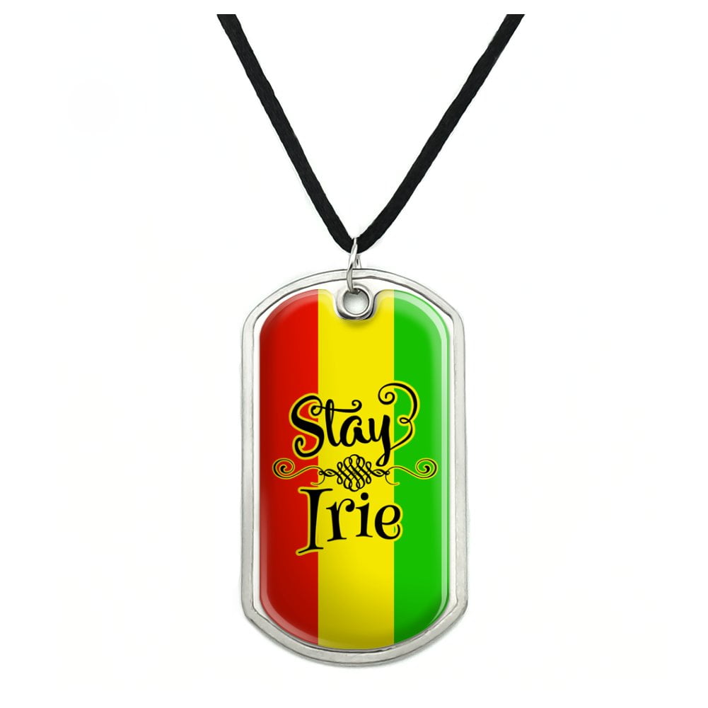 Stay Irie Rastafarian Flag Military Dog Tag Pendant Necklace with Cord ...