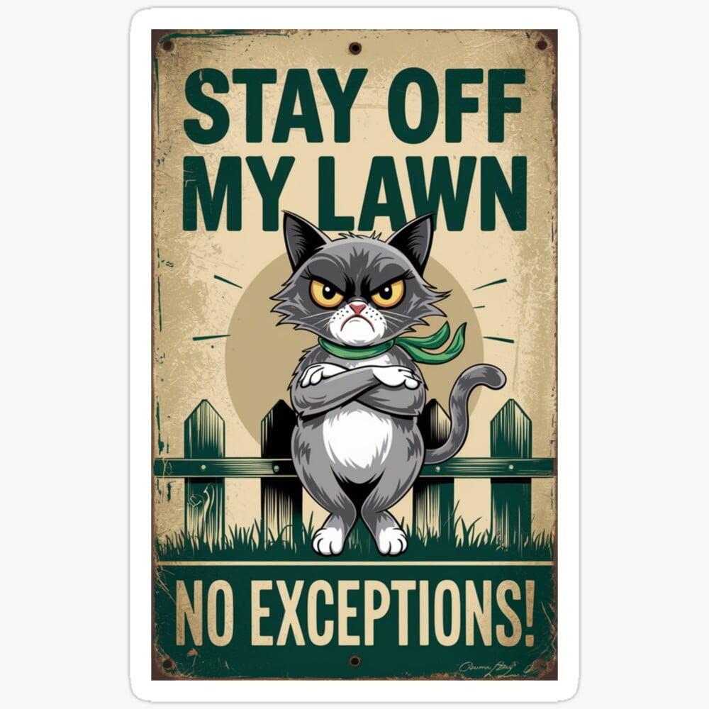 Stay Off My Lawn Angry Cat Sign Stickerphone Decal Water Bottle ...