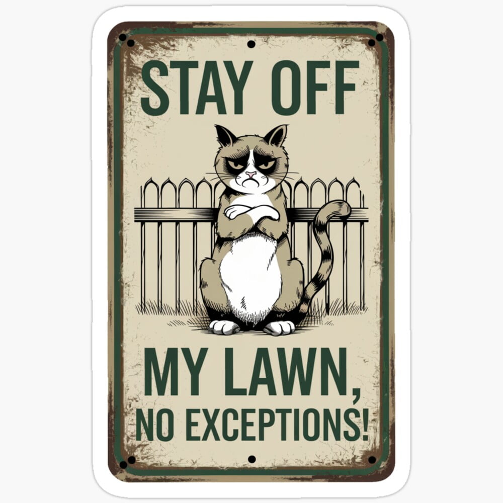 Stay Off My Lawn Grumpy Cat Sign Stickerphone Decal Water Bottle ...
