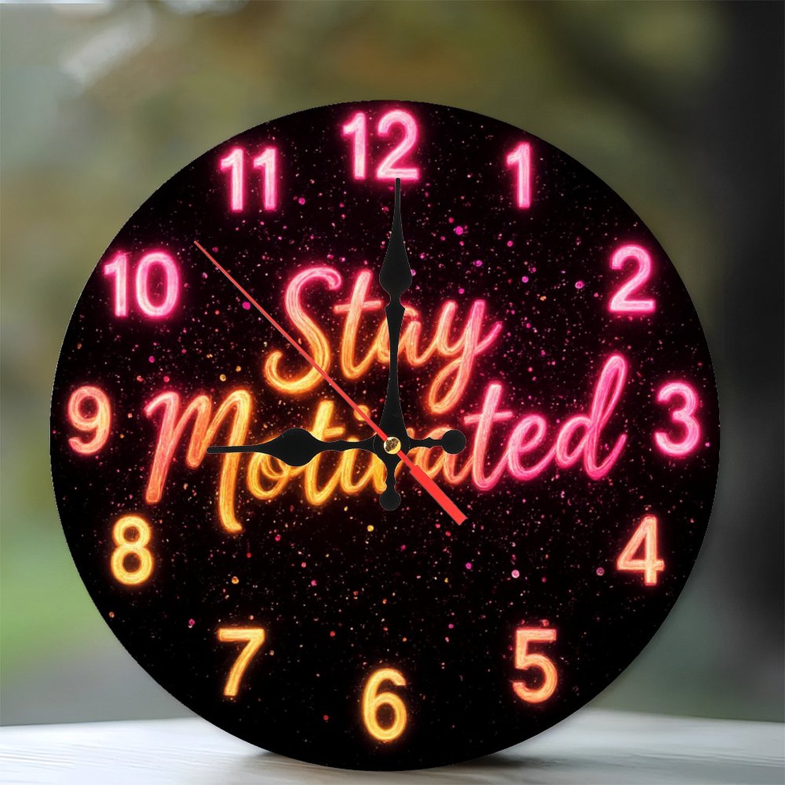 Stay Motivated Neon Clock Wall Art Decor 10-Inch Silent Wooden Wall ...