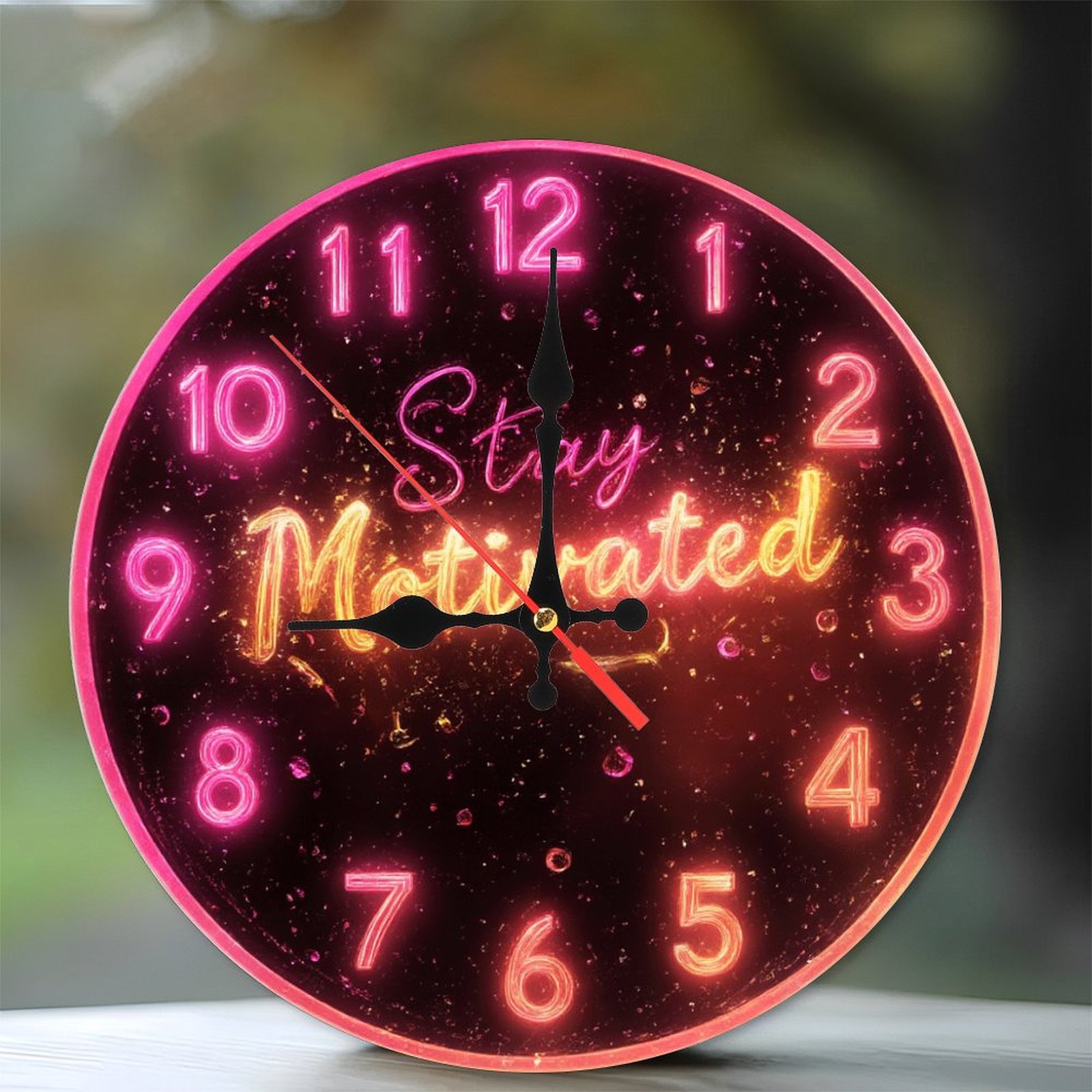 Stay Motivated Neon Clock Wall Decor Art 10-Inch Silent Wooden Wall ...