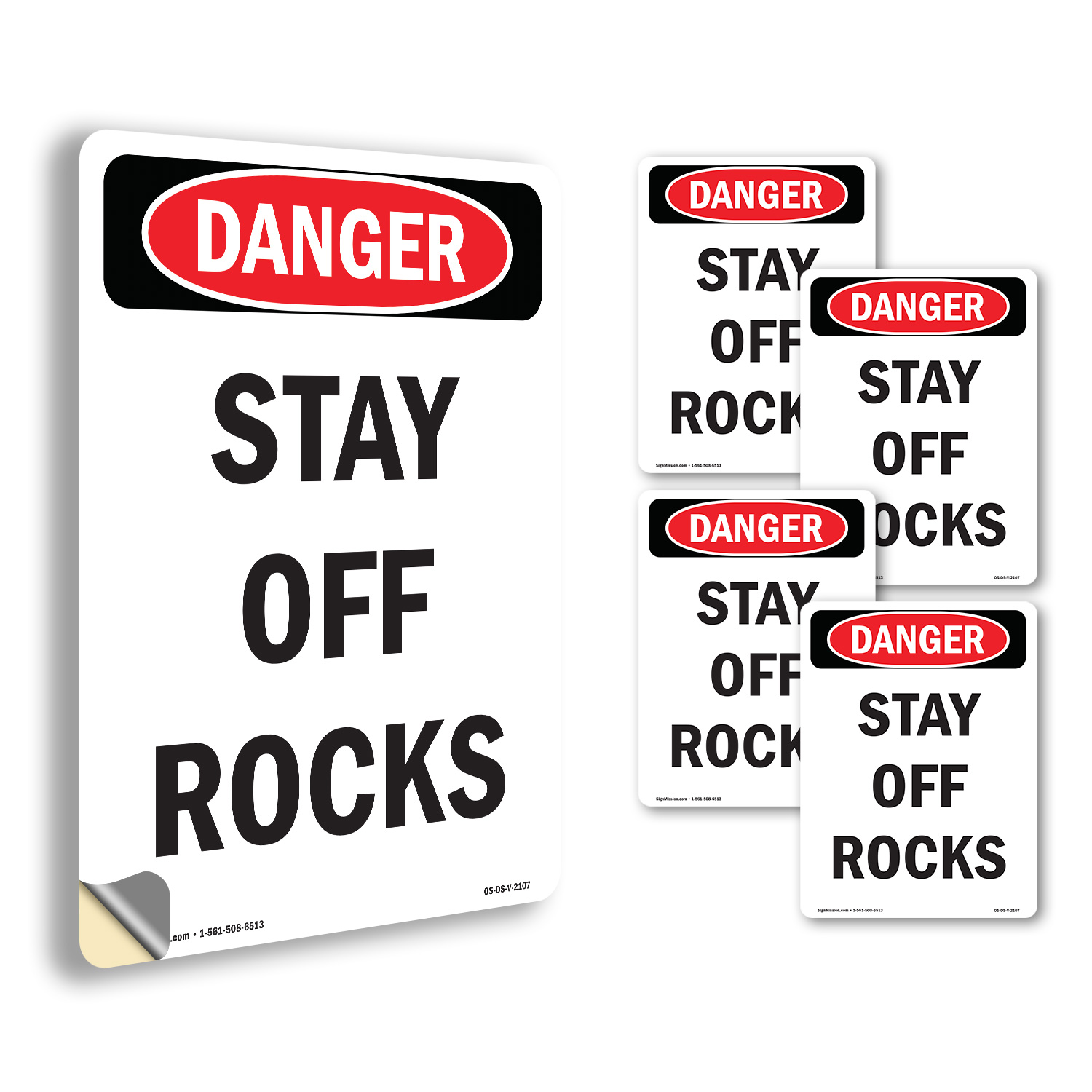 Stay Off Rocks OSHA Danger Vinyl Decal Label 18 Inch x 12 Inch - 5 Pack ...