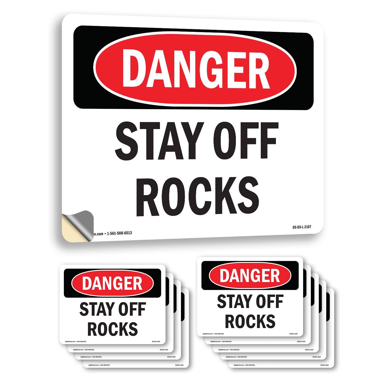 Stay Off Rocks OSHA Danger Vinyl Decal Label 7 Inch x 5 Inch - 10 Pack ...